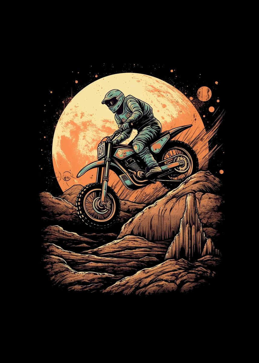 'Dirt Bike Moon Motocross' Poster, picture, metal print, paint by ...