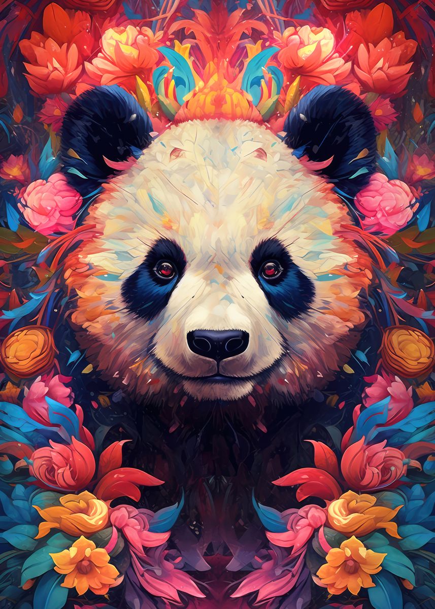 'Panda Flower Portrait ' Poster, picture, metal print, paint by Kingdom ...