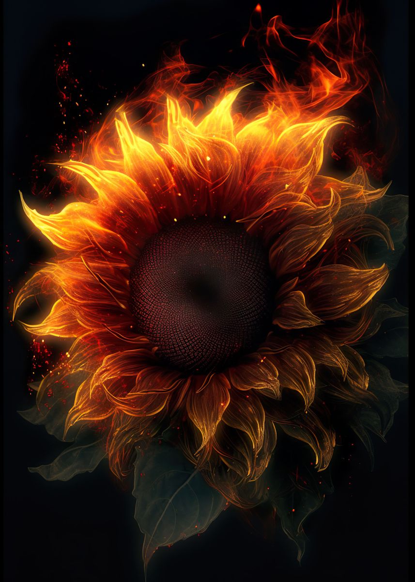 'Sunflower Flames Smoke' Poster, picture, metal print, paint by ...