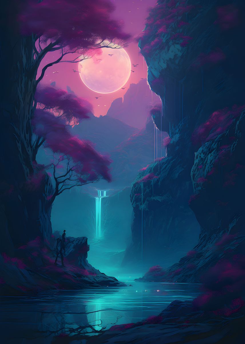 'Japan Landscape Neon Art' Poster, picture, metal print, paint by David ...