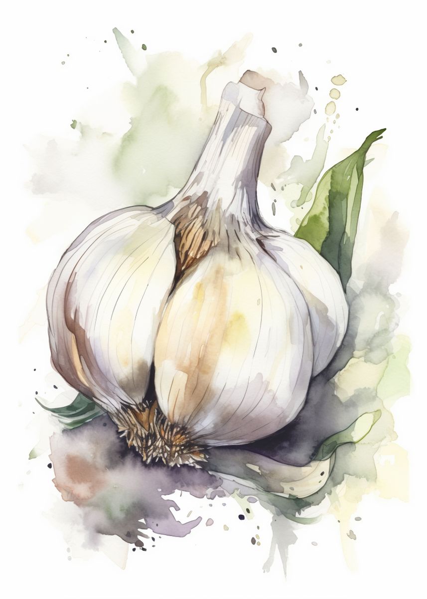 'Garlic Watercolor' Poster, picture, metal print, paint by Holzkovic ...
