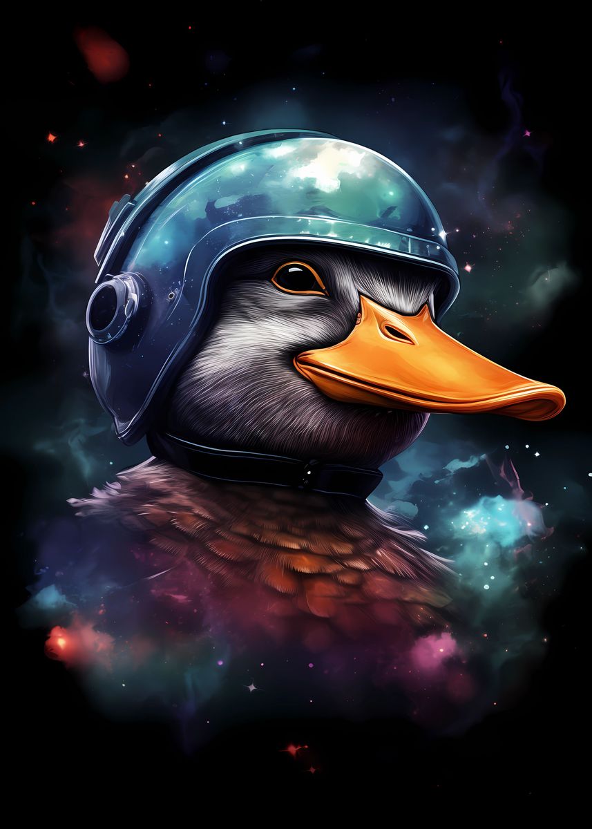 'Duck Astronaut In Galaxy' Poster, picture, metal print, paint by ...