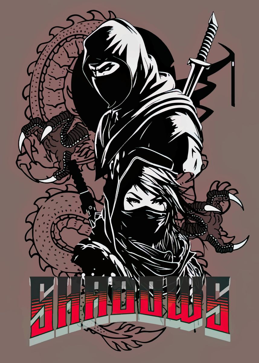'Ninja Shadows' Poster, picture, metal print, paint by gondt droon ...