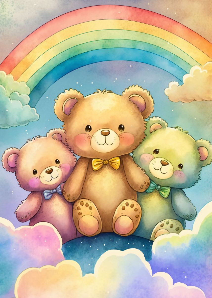 'rainbow teddys' Poster, picture, metal print, paint by Marc Kunze ...