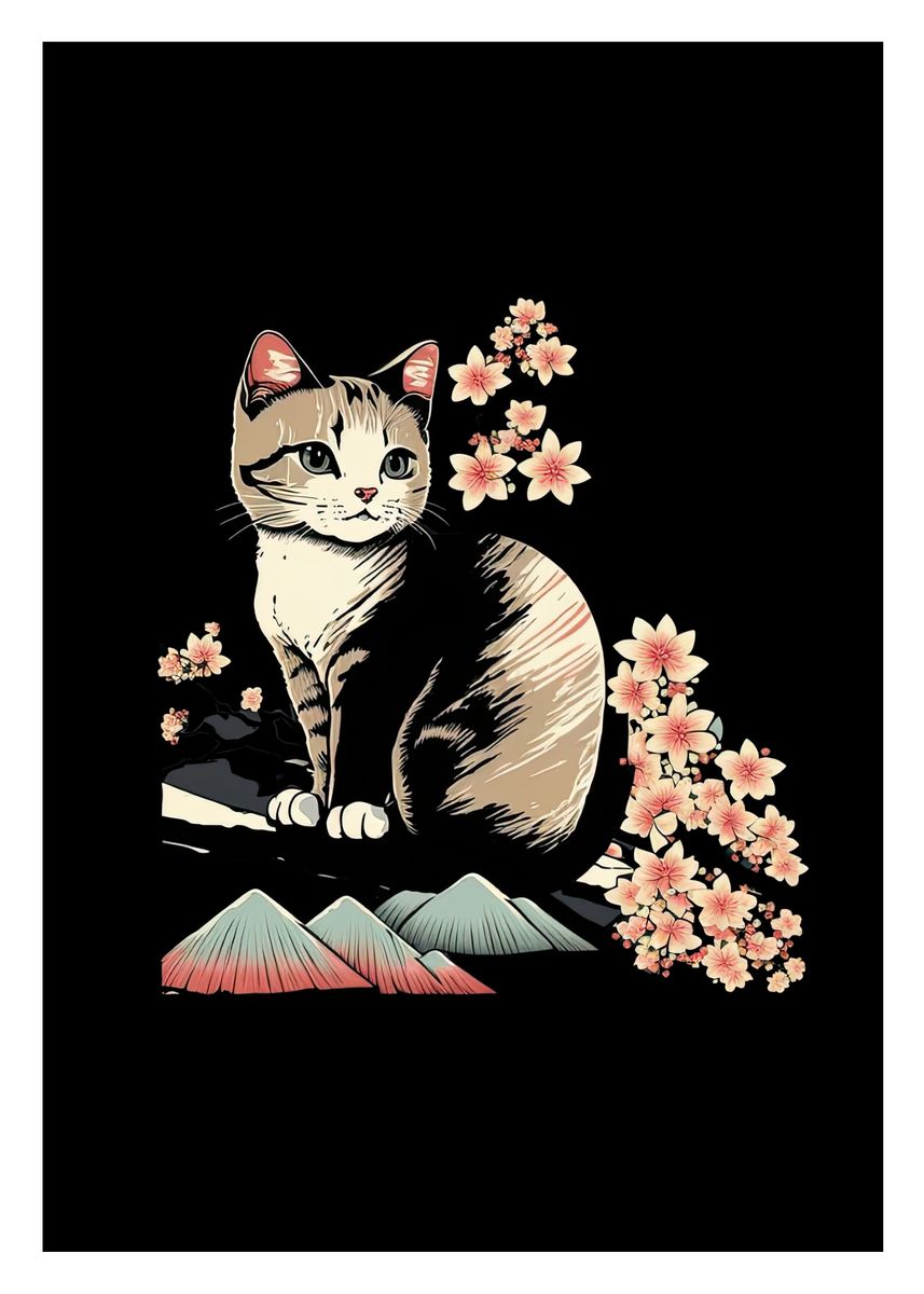 'Japanese Cat Kimono' Poster, picture, metal print, paint by Yess ...