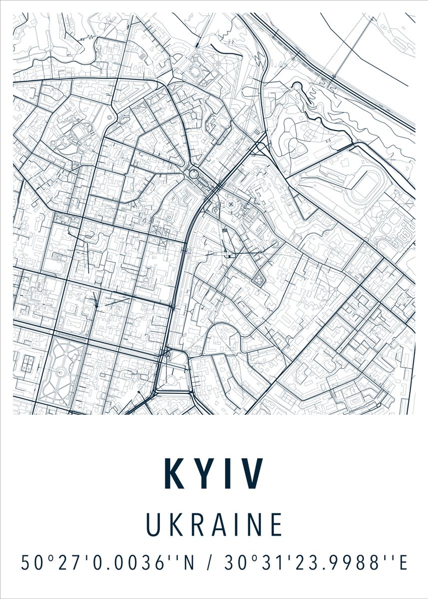 'Kyiv ukraine map' Poster, picture, metal print, paint by Denise ...