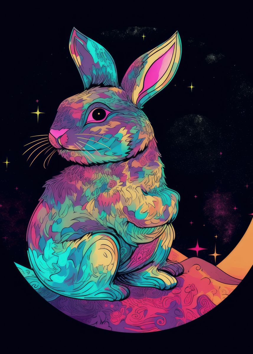 'Bunny In Neon Style' Poster, picture, metal print, paint by Steven ...