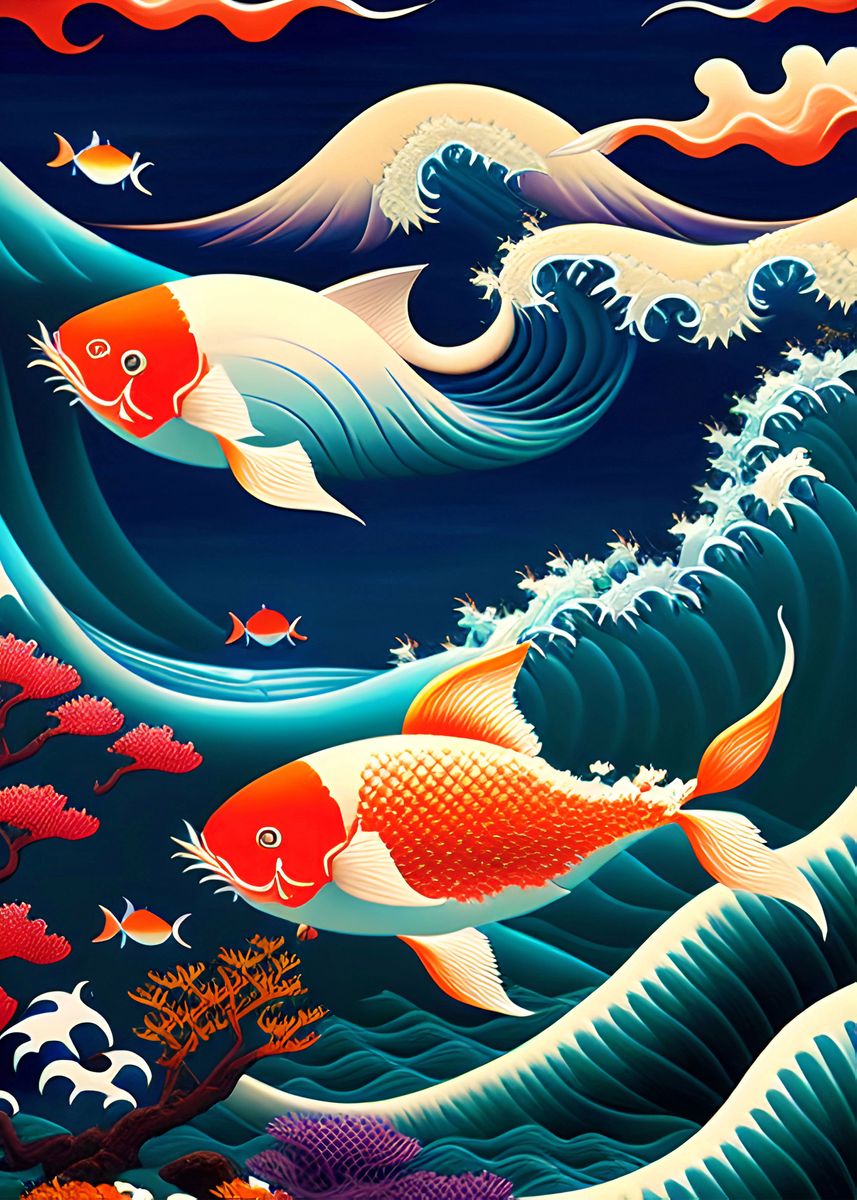 'Waves Fish' Poster, picture, metal print, paint by Blackman Studio ...