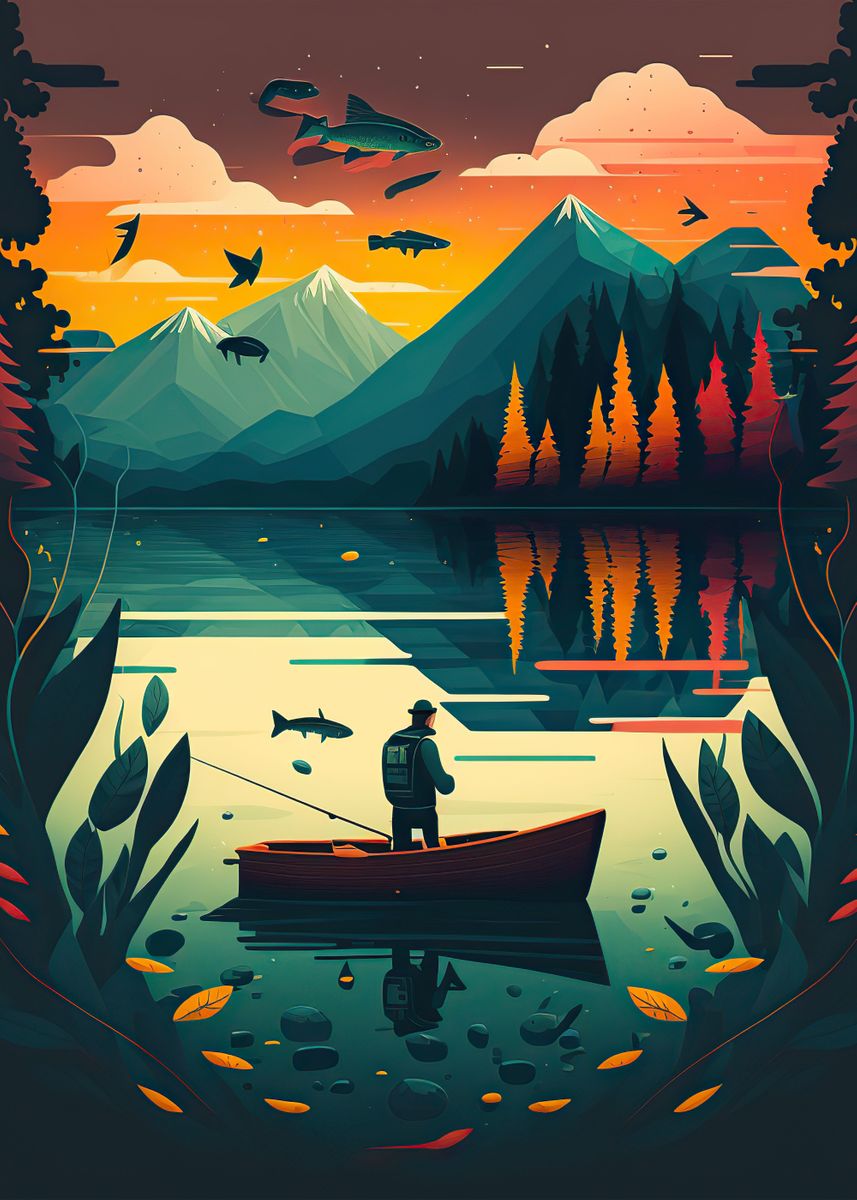 'Fisherman fishing' Poster by LeighHorne | Displate