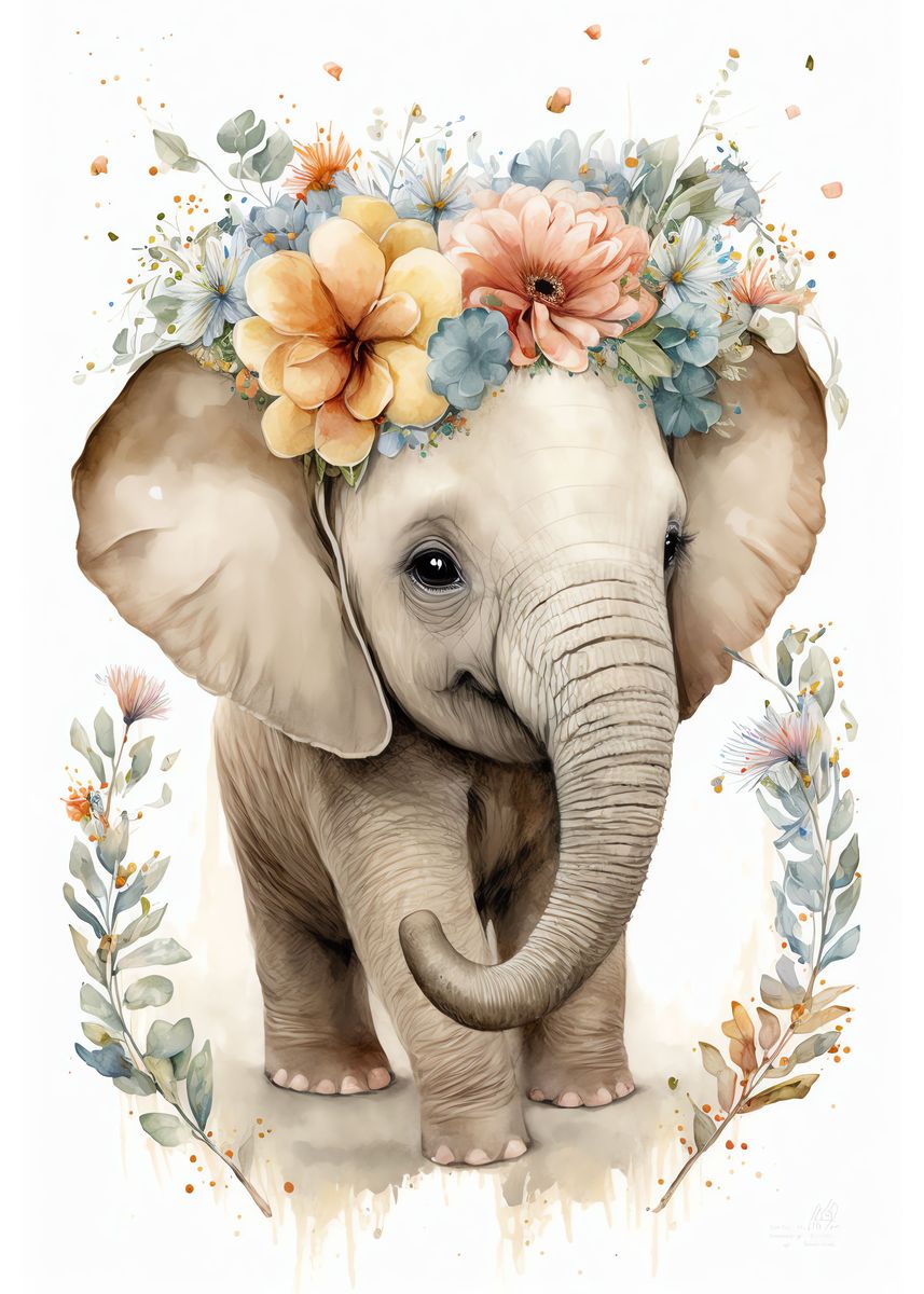'Cute Baby Elephant' Poster, picture, metal print, paint by Sambel ...
