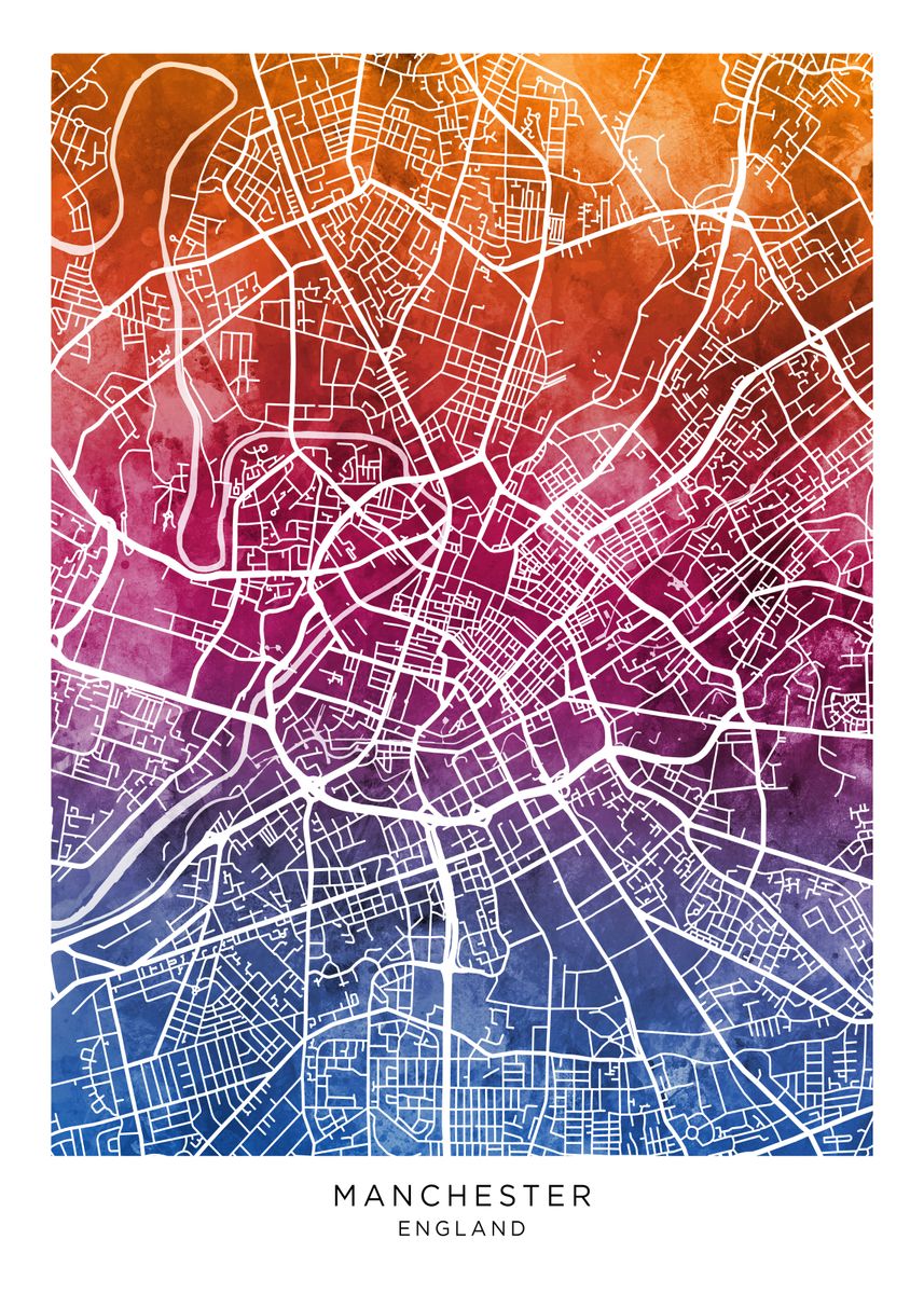 'Manchester England Map' Poster by Michael Tompsett | Displate