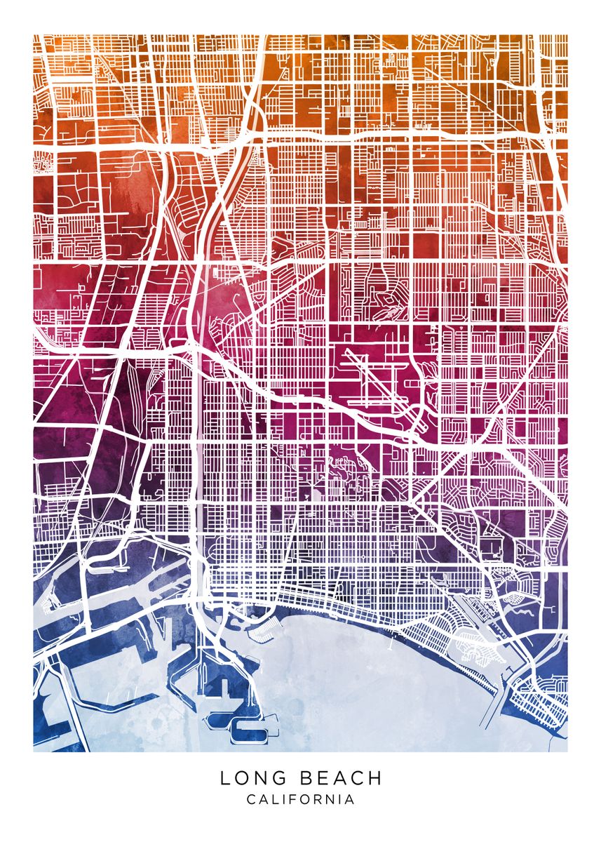 'Long Beach California Map' Poster by Michael Tompsett | Displate