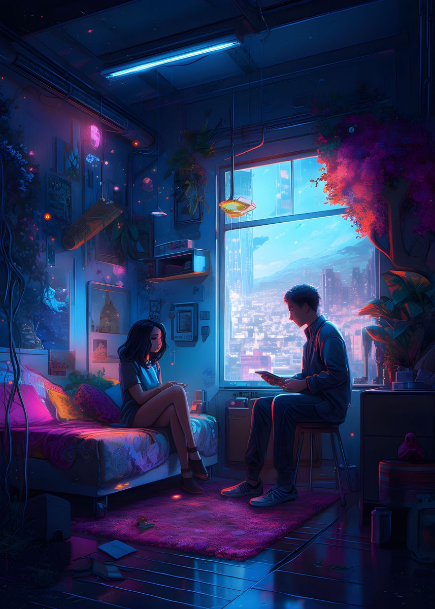 'Retro Synthwave Room Night' Poster by Paul C. Lane | Displate