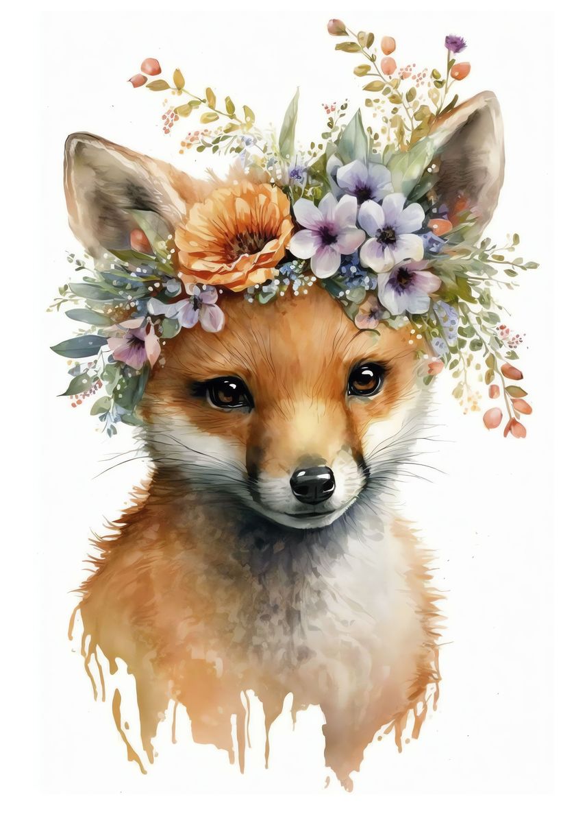 'Cute Baby Fox' Poster, picture, metal print, paint by Sambel Pedes ...