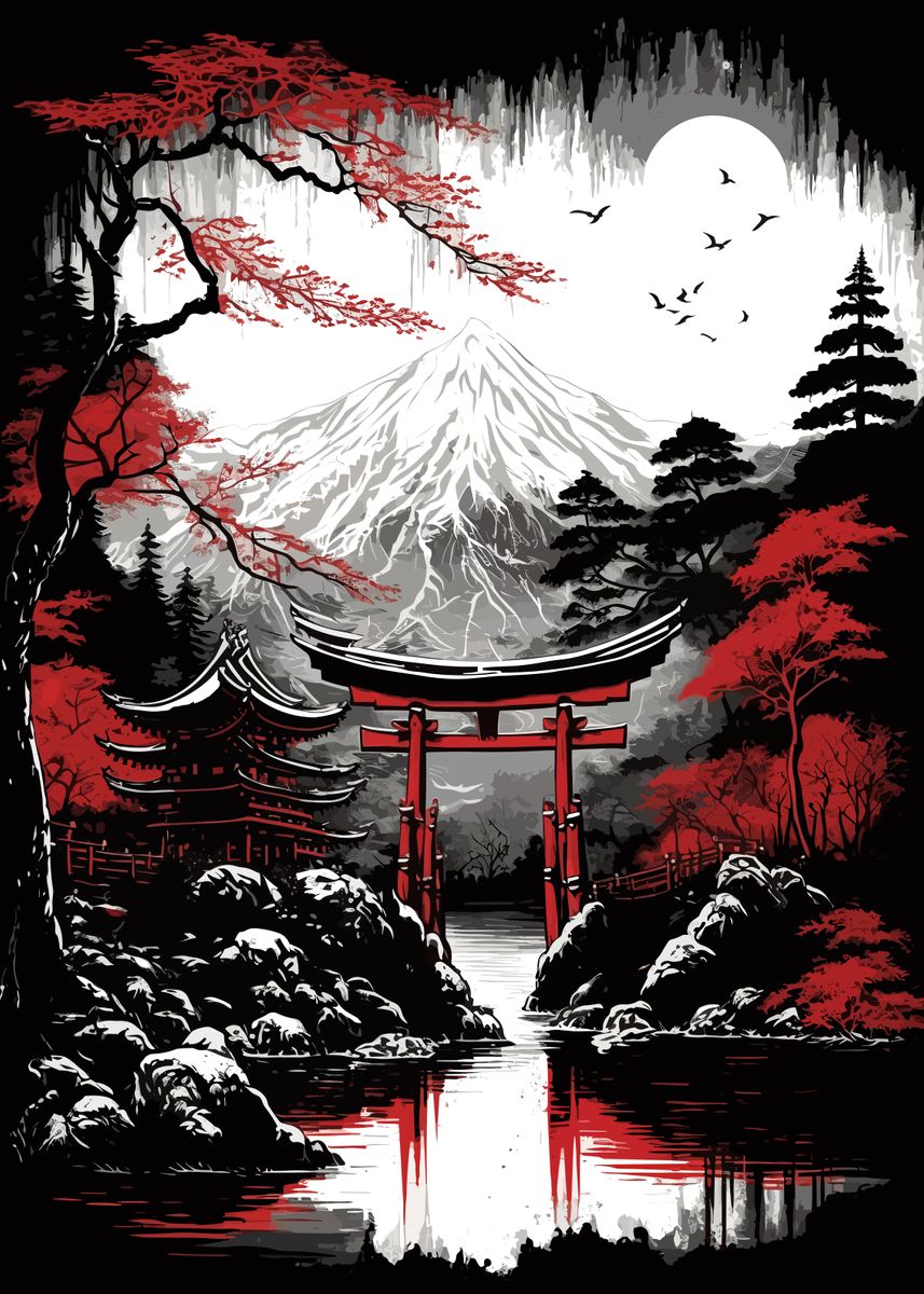 'Japanese Landscape 15' Poster, picture, metal print, paint by ...