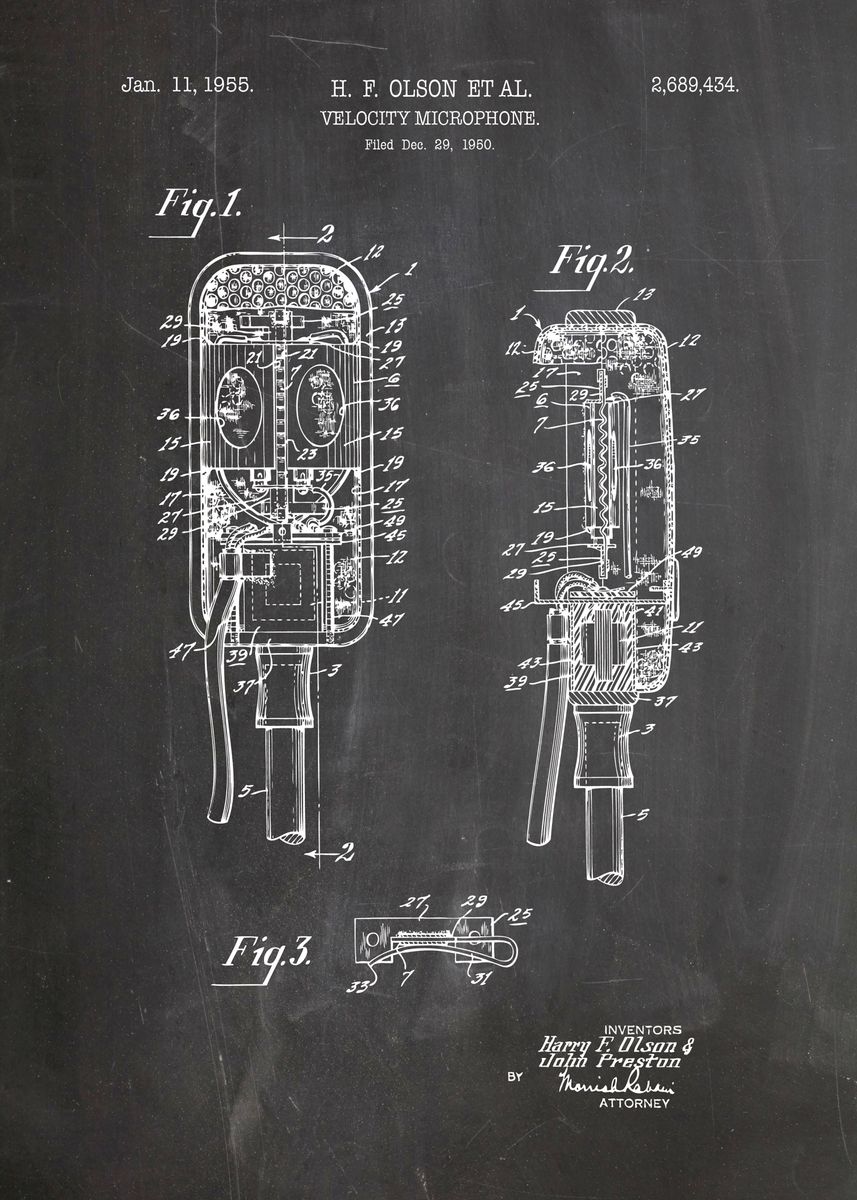 'Velocity microphone patent' Poster, picture, metal print, paint by ...