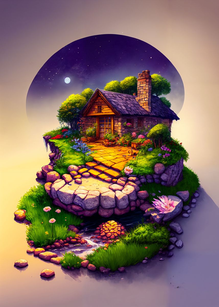 'Floating Cottage' Poster by ProfDrSmart | Displate