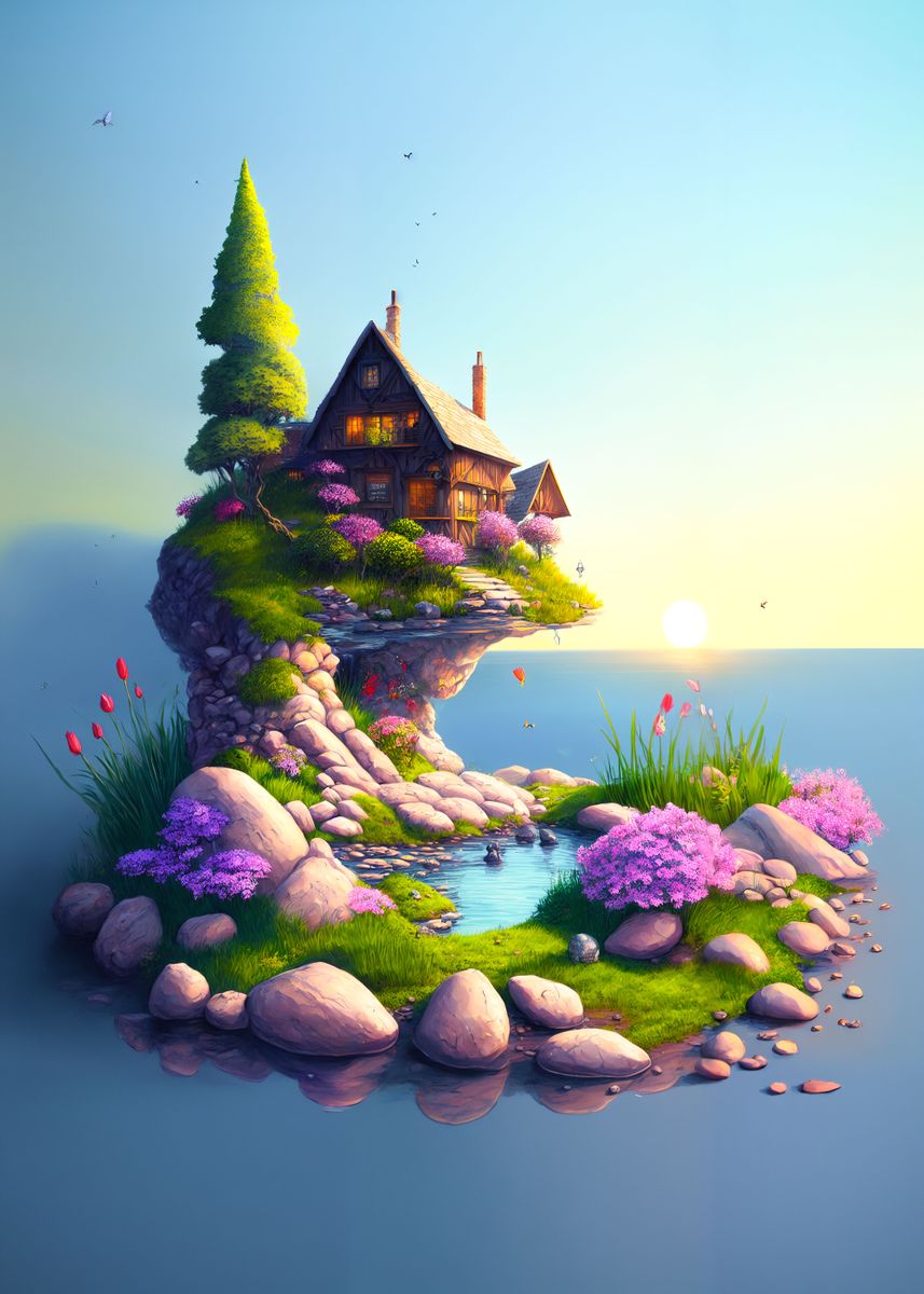 'Floating Cottage' Poster by ProfDrSmart | Displate