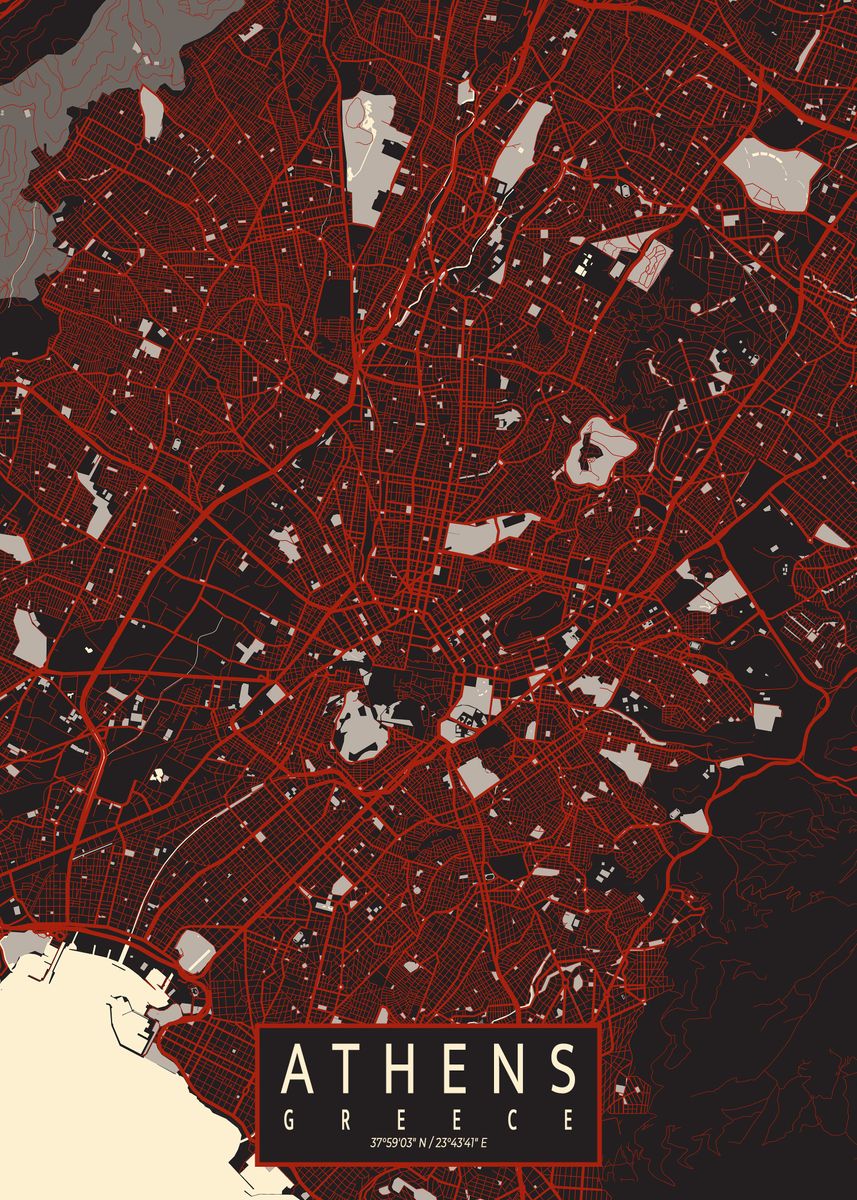 'Athens City Map Vector' Poster, picture, metal print, paint by deMAP ...