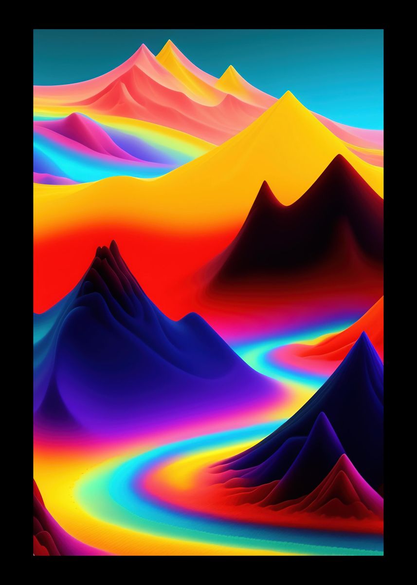 'Comic Colorful Mountains' Poster by Merchkaiser | Displate