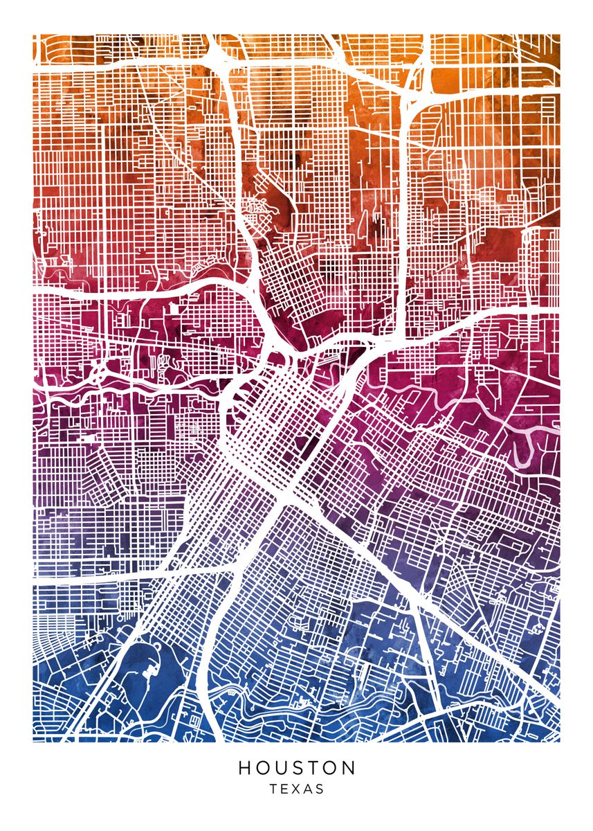 'Houston Texas Map' Poster by Michael Tompsett | Displate