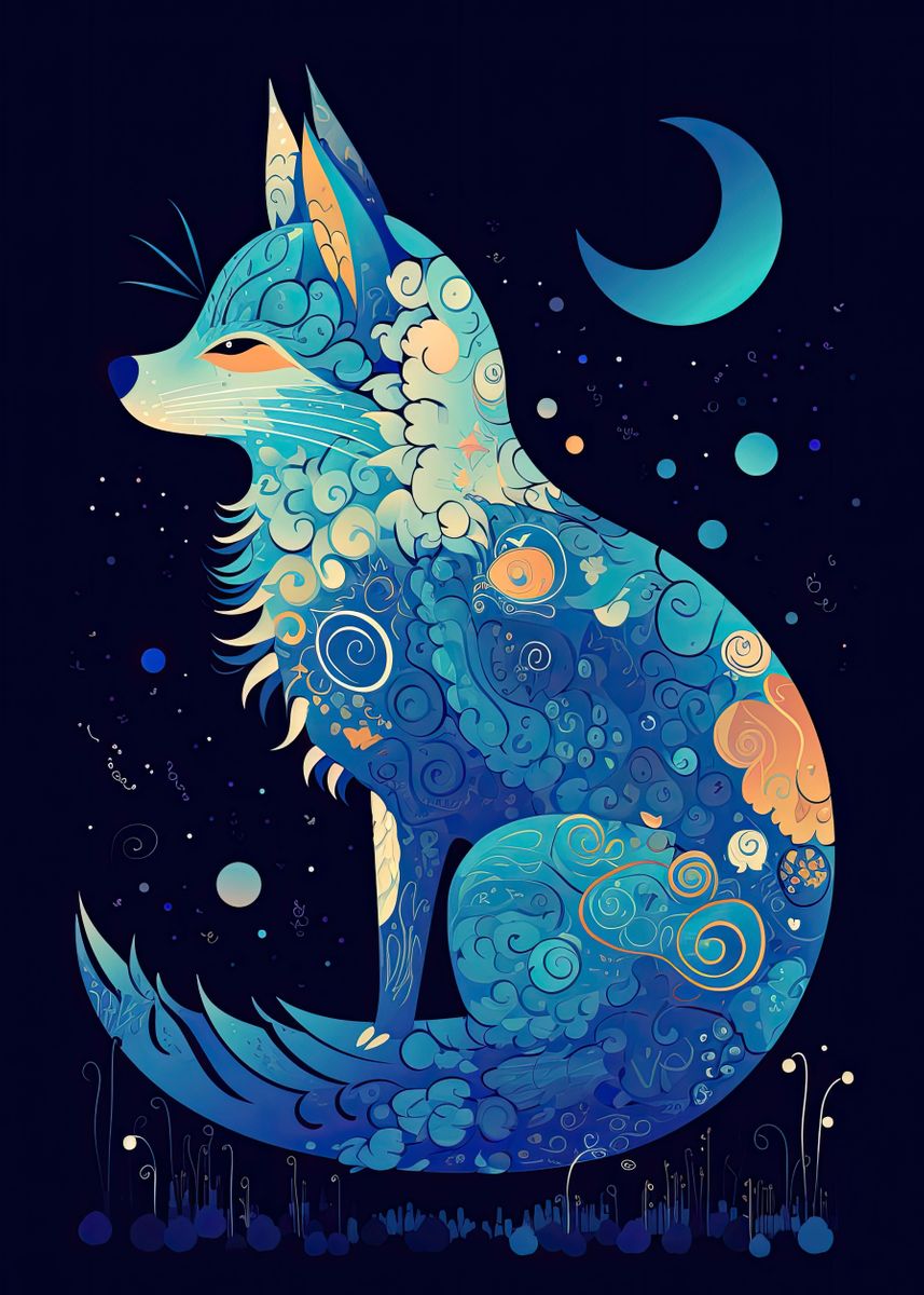'Blue Fox Vibrant Colors' Poster, picture, metal print, paint by Steven ...