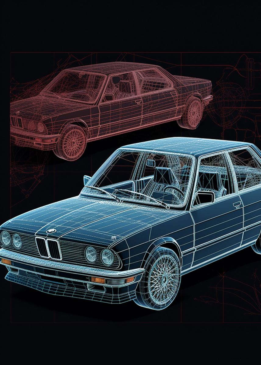 'BMW E30 wireframe' Poster, picture, metal print, paint by GabrangerLT ...