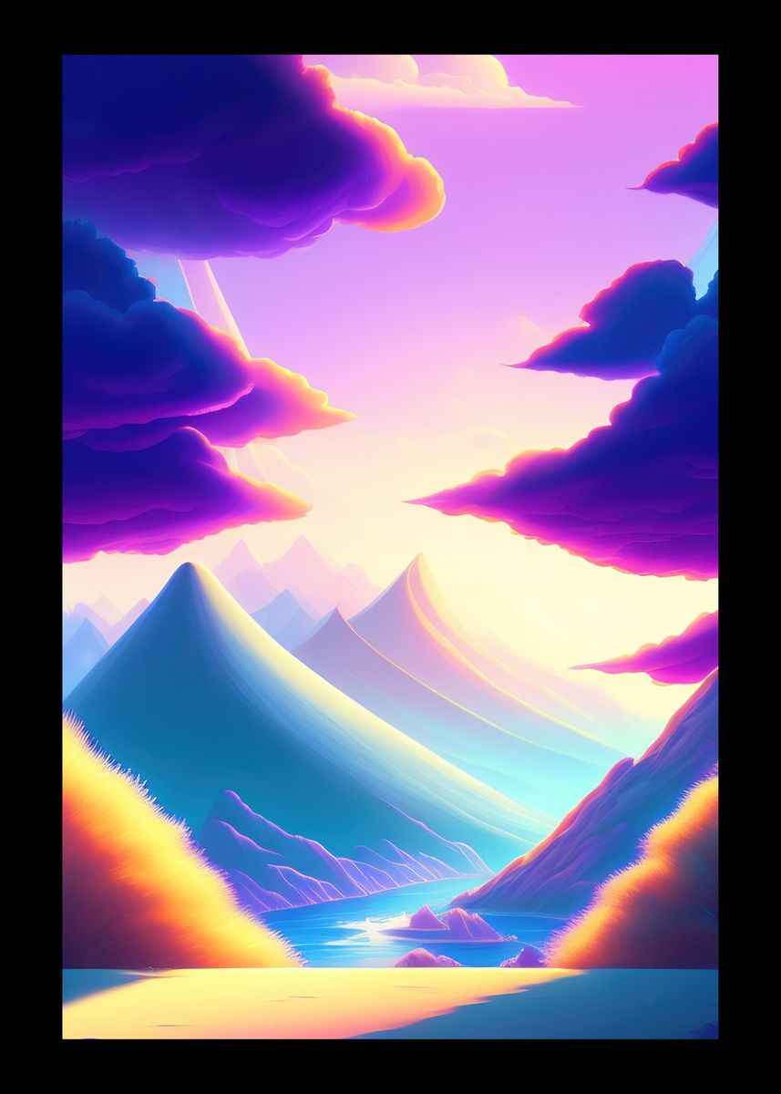 'Cloudy Sky And Mountains' Poster, picture, metal print, paint by ...