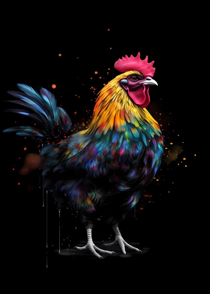 'Silkie Chicken Colorful' Poster, picture, metal print, paint by ...