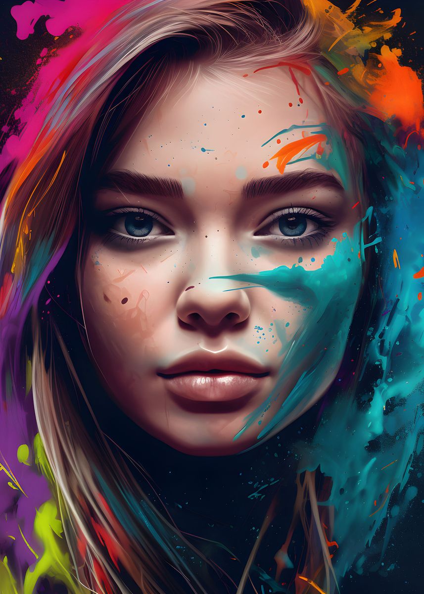 'Colorful Painted Portrait ' Poster, picture, metal print, paint by Tim ...