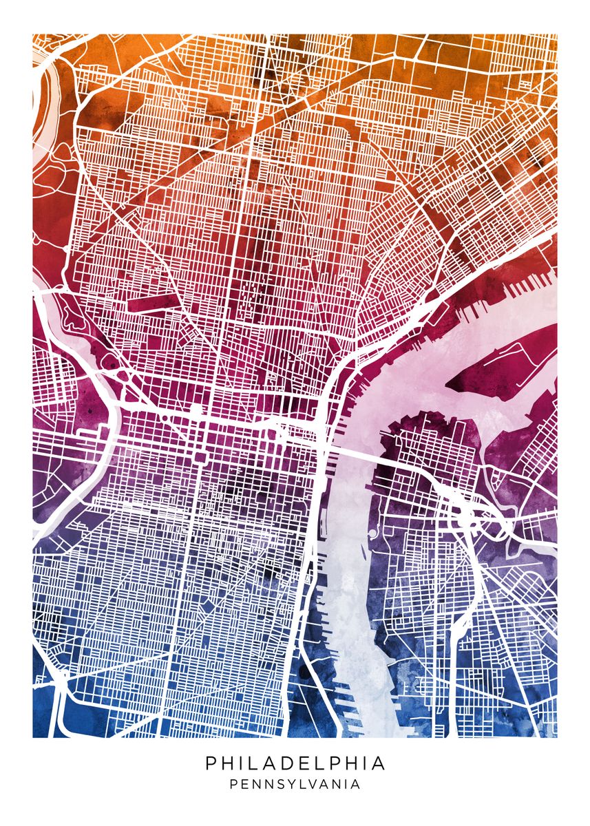 'Philadelphia Map' Poster, picture, metal print, paint by Michael ...