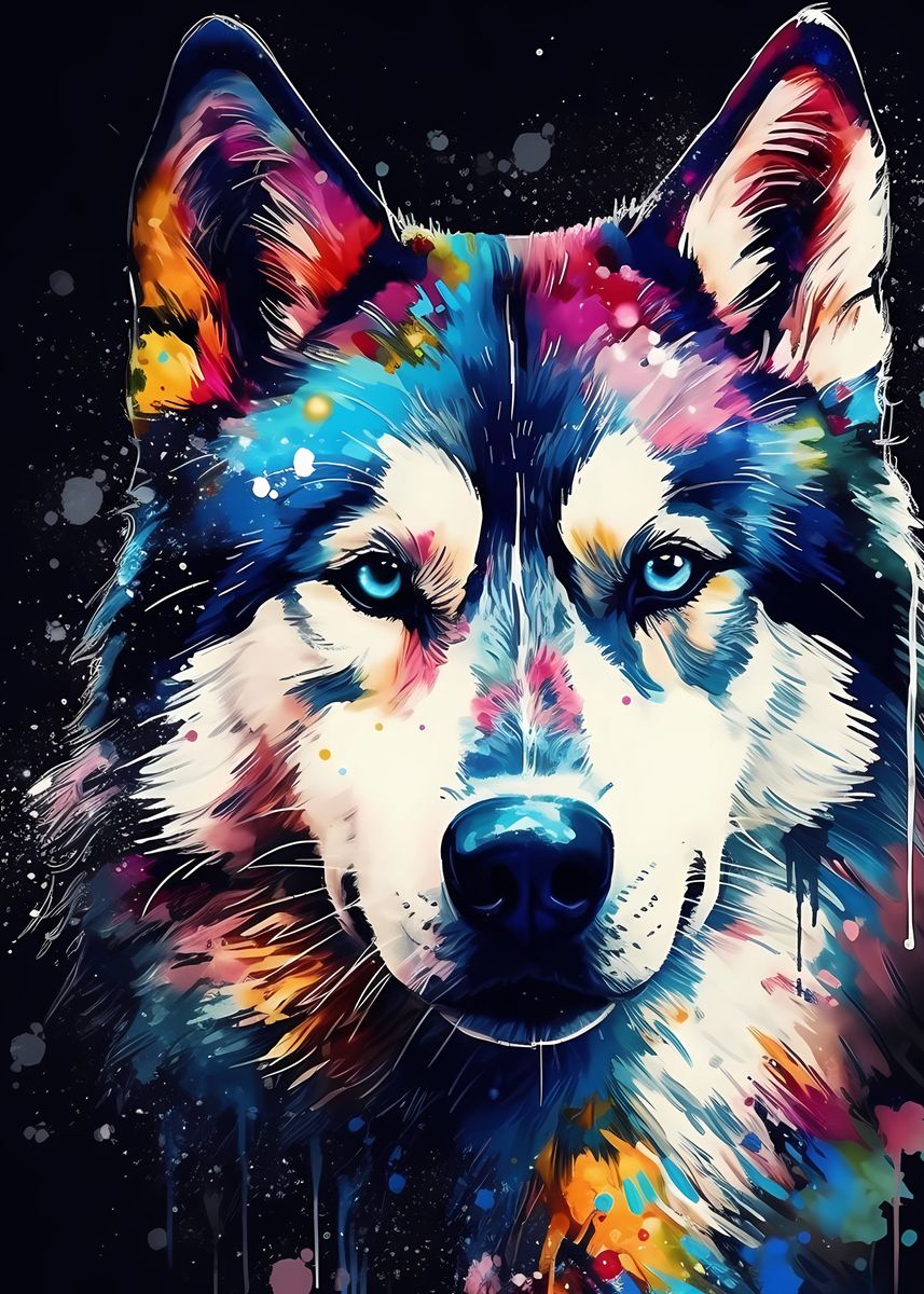 'Husky colorful' Poster, picture, metal print, paint by DecoyDesign ...