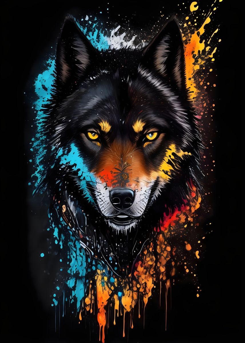 'Yellow Eyed Wolf Portrait ' Poster by A J RILEY | Displate
