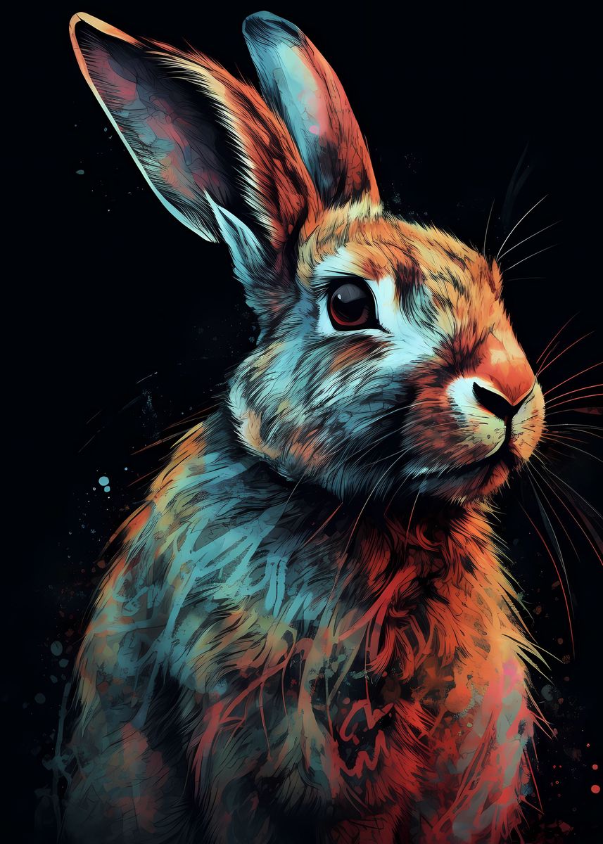 'Rabbit Animal' Poster, picture, metal print, paint by DecoyDesign ...