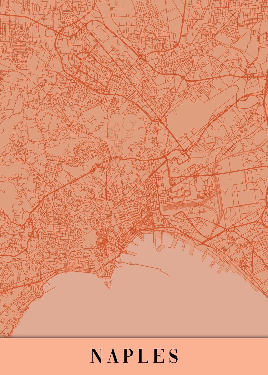 'Naples Orange Map' Poster, picture, metal print, paint by dkDesign ...