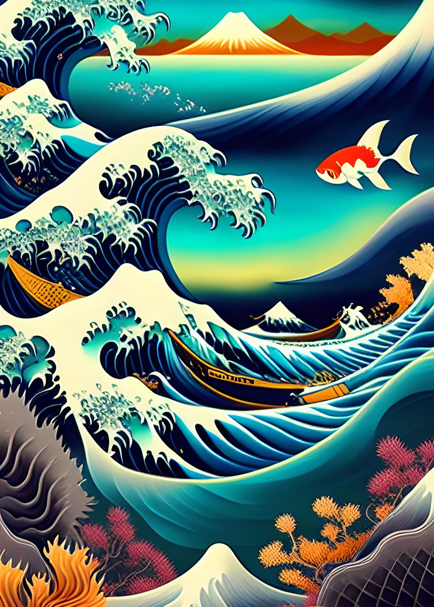 'Flying Wave Fish' Poster, picture, metal print, paint by Blackman ...