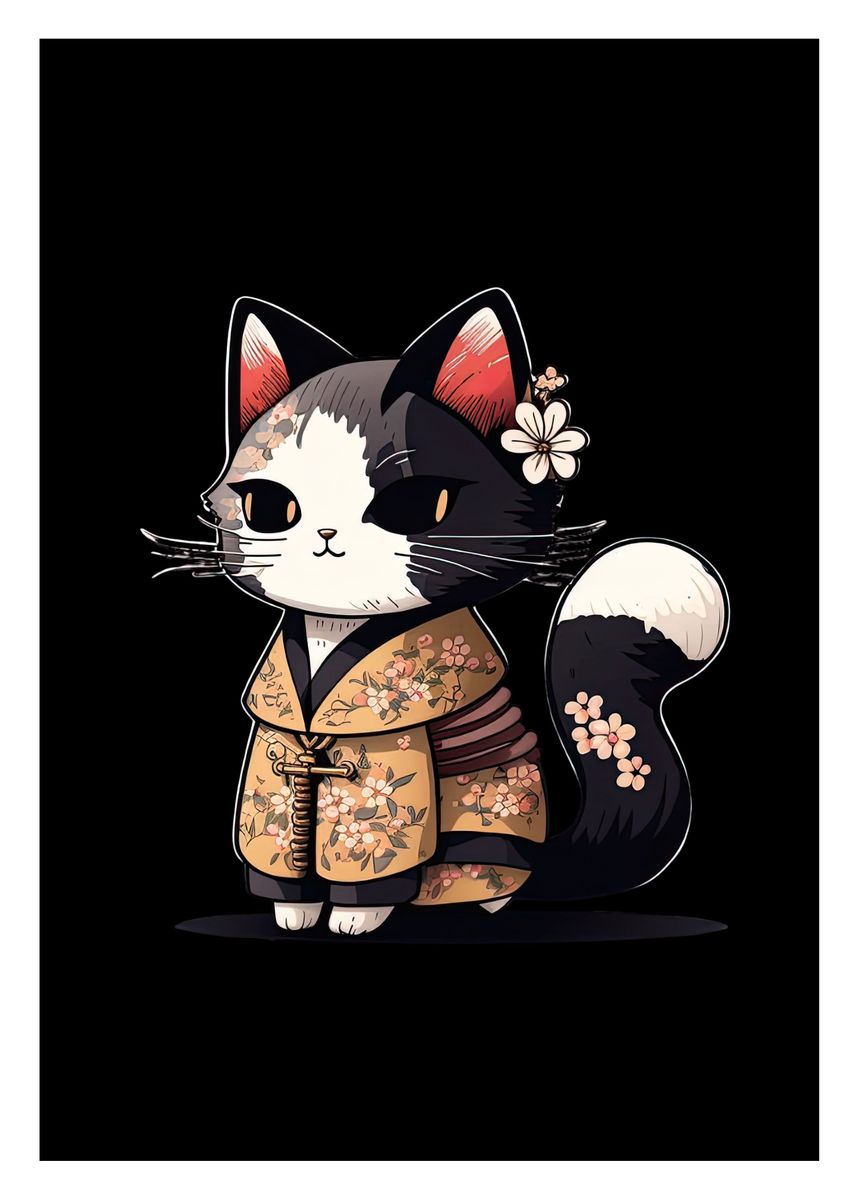 'Japanese Cat Kimono' Poster, picture, metal print, paint by Yess ...