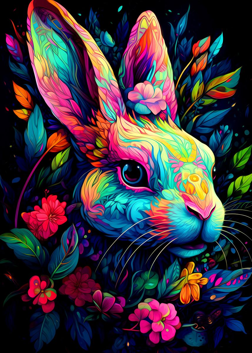 'Rabbit' Poster, picture, metal print, paint by minh doan | Displate