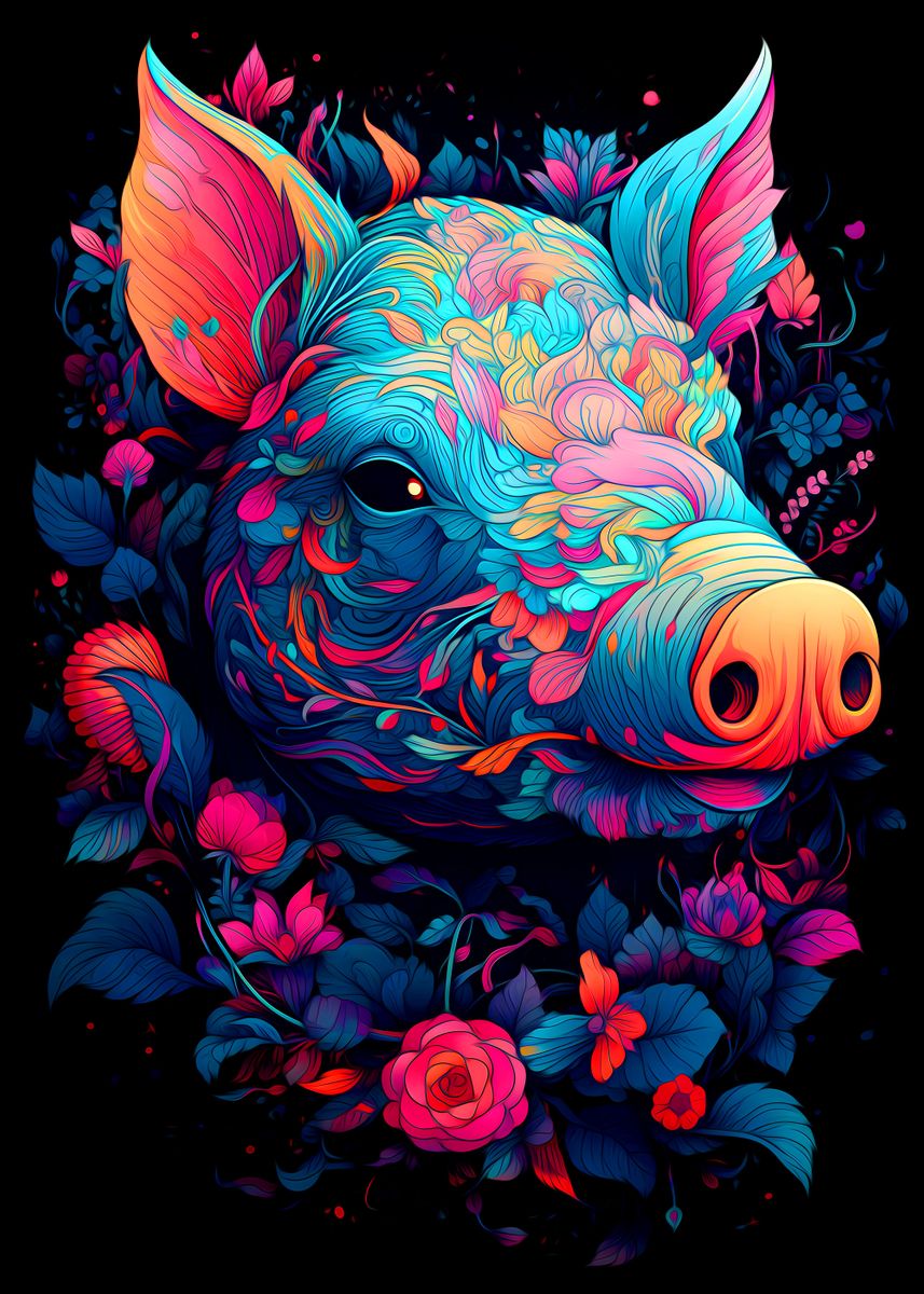 'Pig' Poster, picture, metal print, paint by minh doan | Displate
