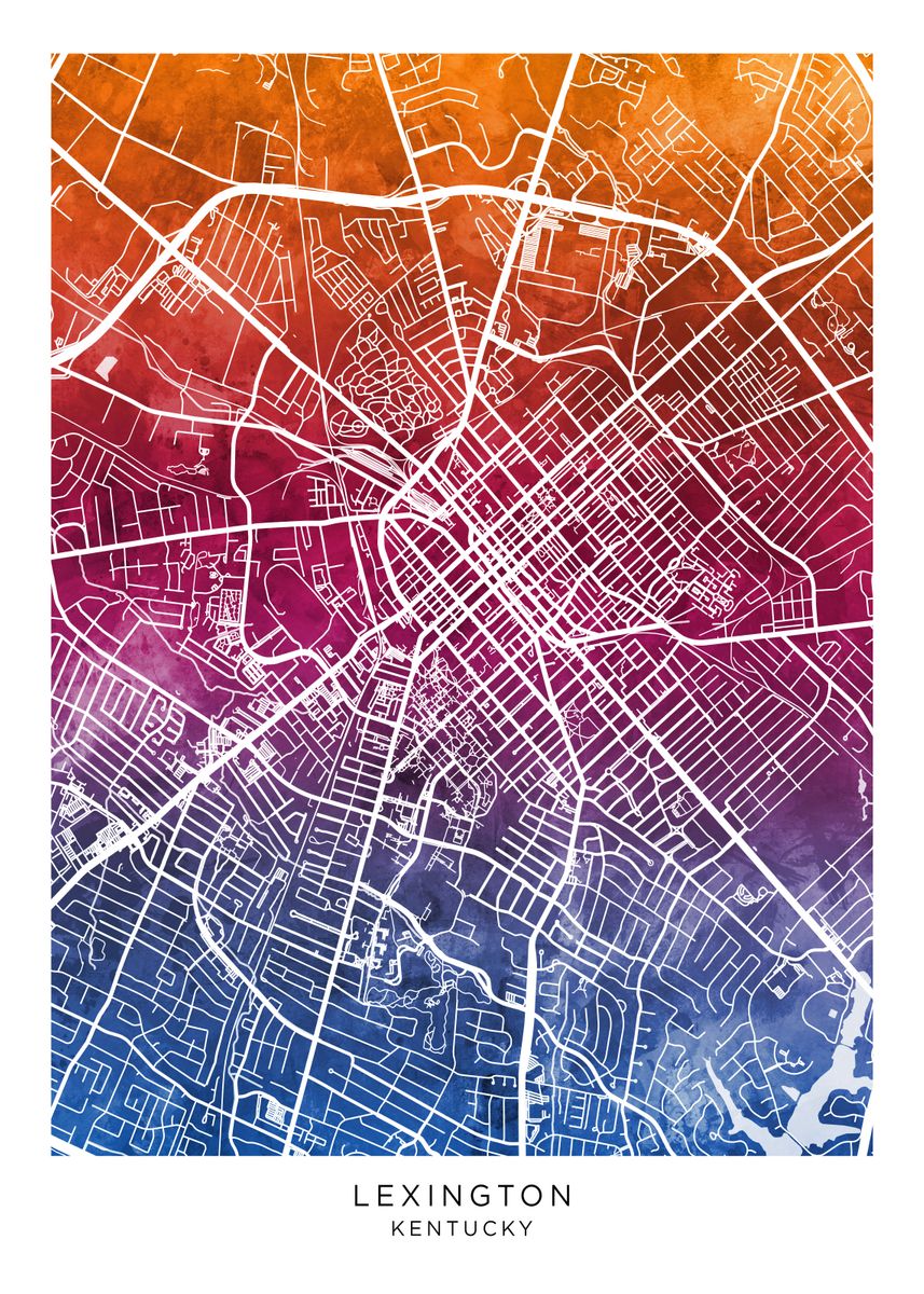 'Lexington Kentucky Map' Poster, picture, metal print, paint by Michael ...