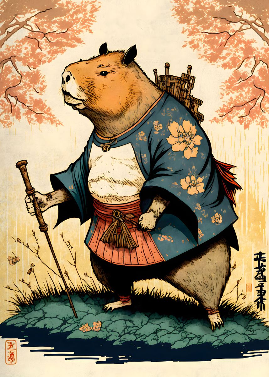 'Samurai Capybara' Poster, picture, metal print, paint by Vintage ...
