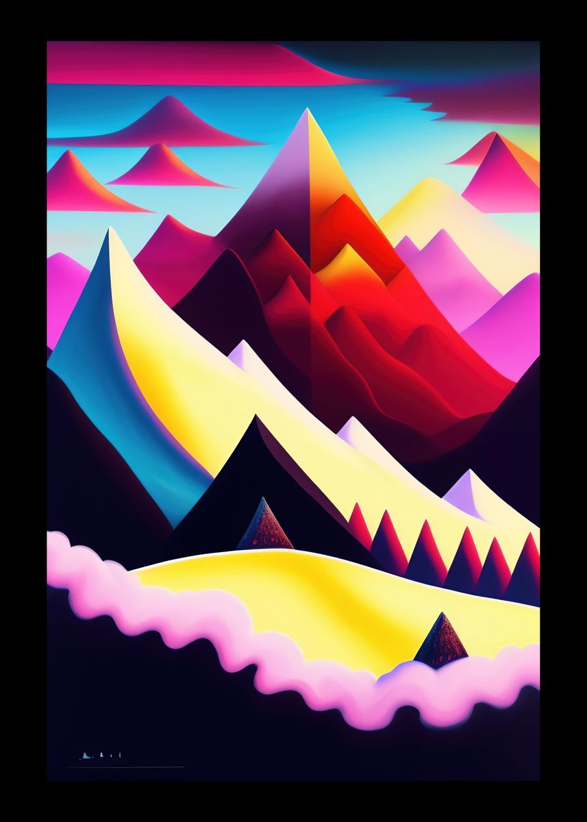 'Comic Pointed Mountains' Poster, picture, metal print, paint by ...