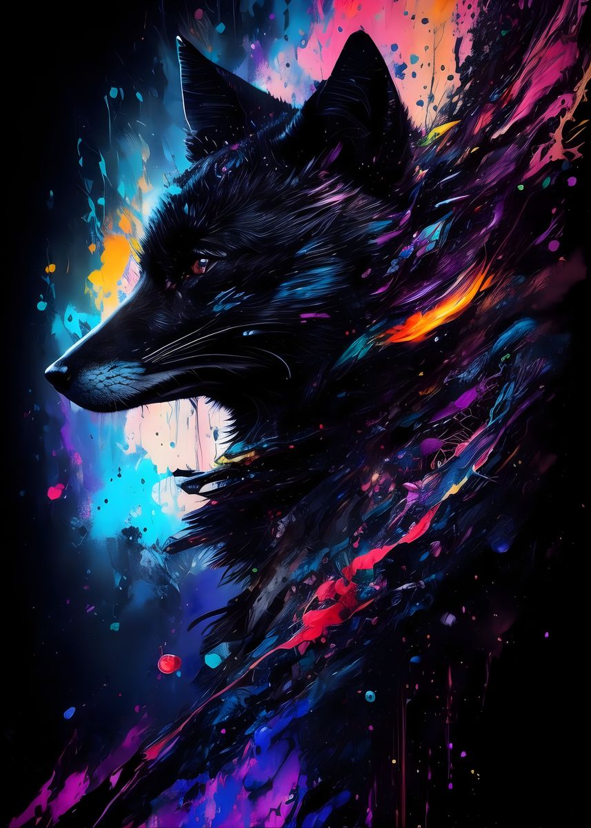 'Black Fox Portrait ' Poster by A J RILEY | Displate
