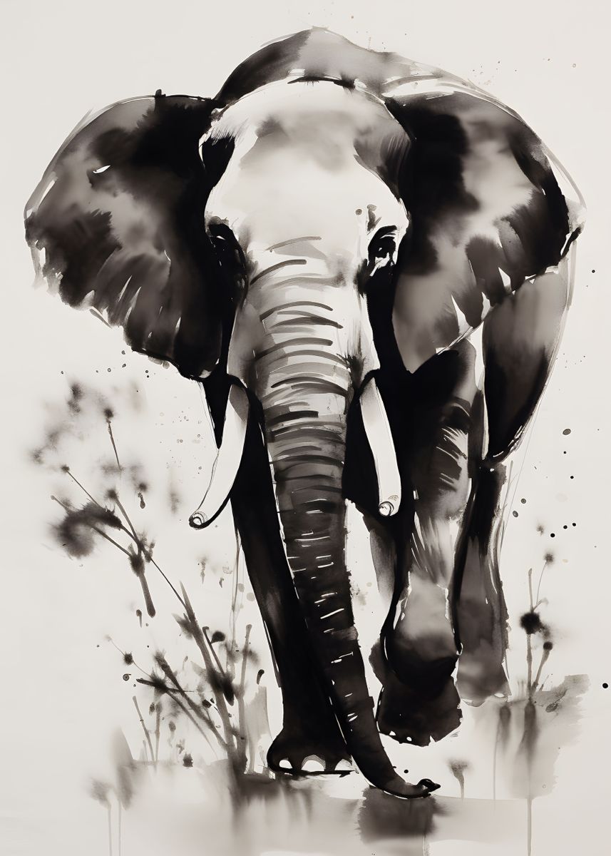 'Elephant Ink Illustration' Poster, picture, metal print, paint by ...