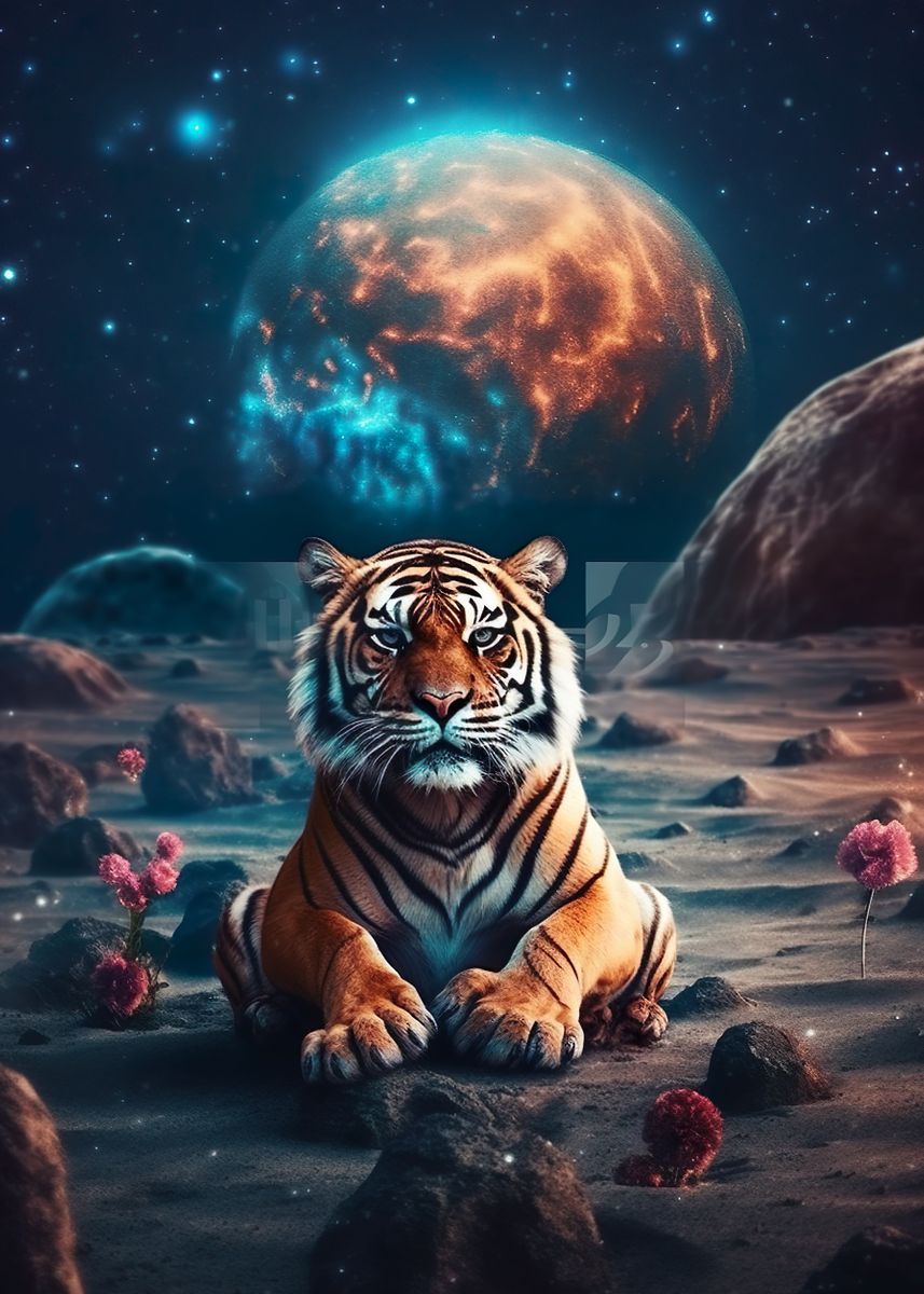 'Tiger on mars' Poster, picture, metal print, paint by ...