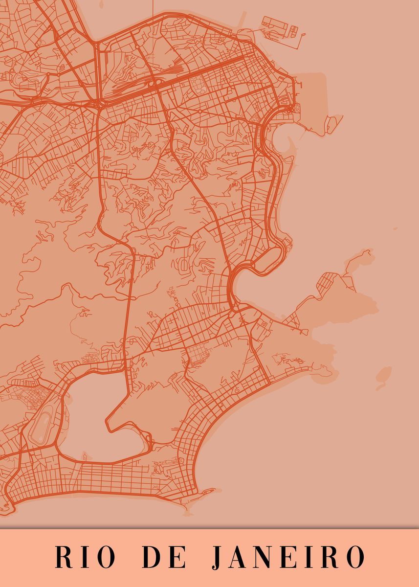 'Rio de Janeiro Orange Map' Poster by dkDesign | Displate