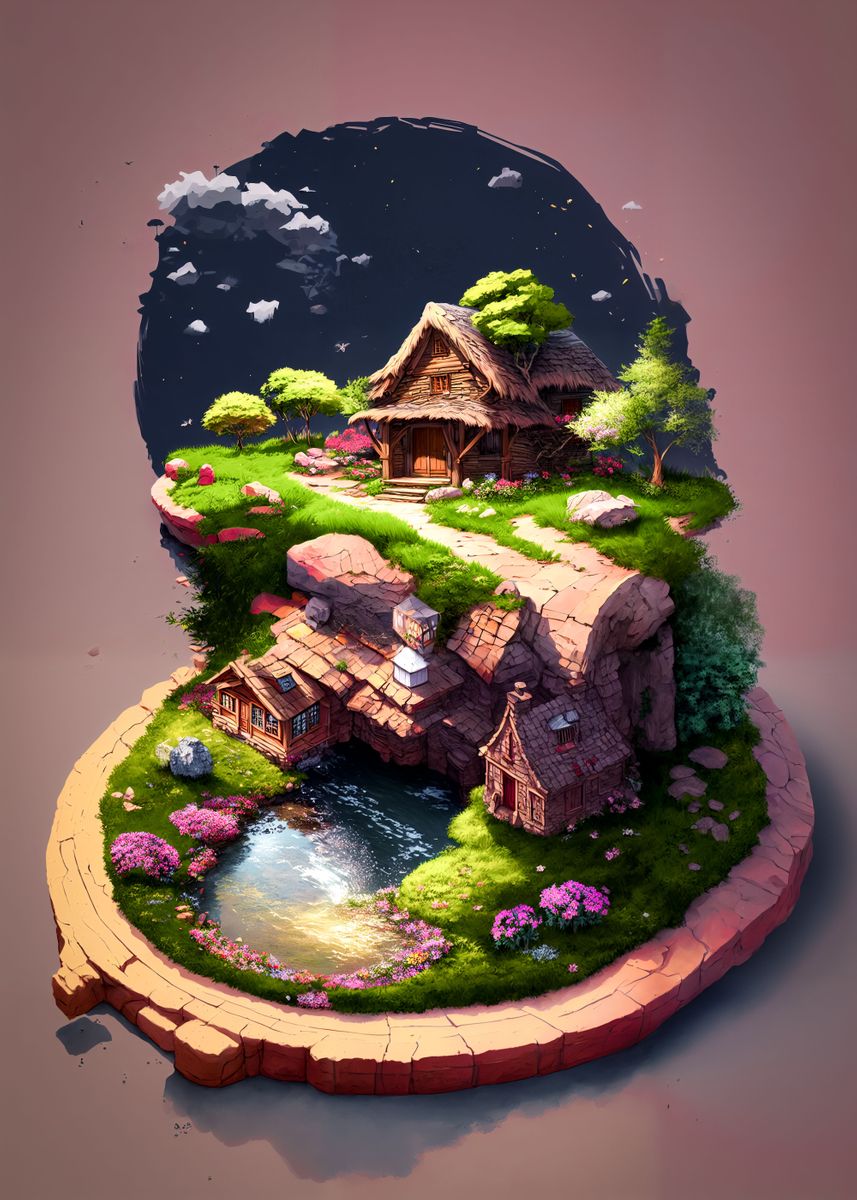 'Floating Cottage' Poster, picture, metal print, paint by ProfDrSmart ...
