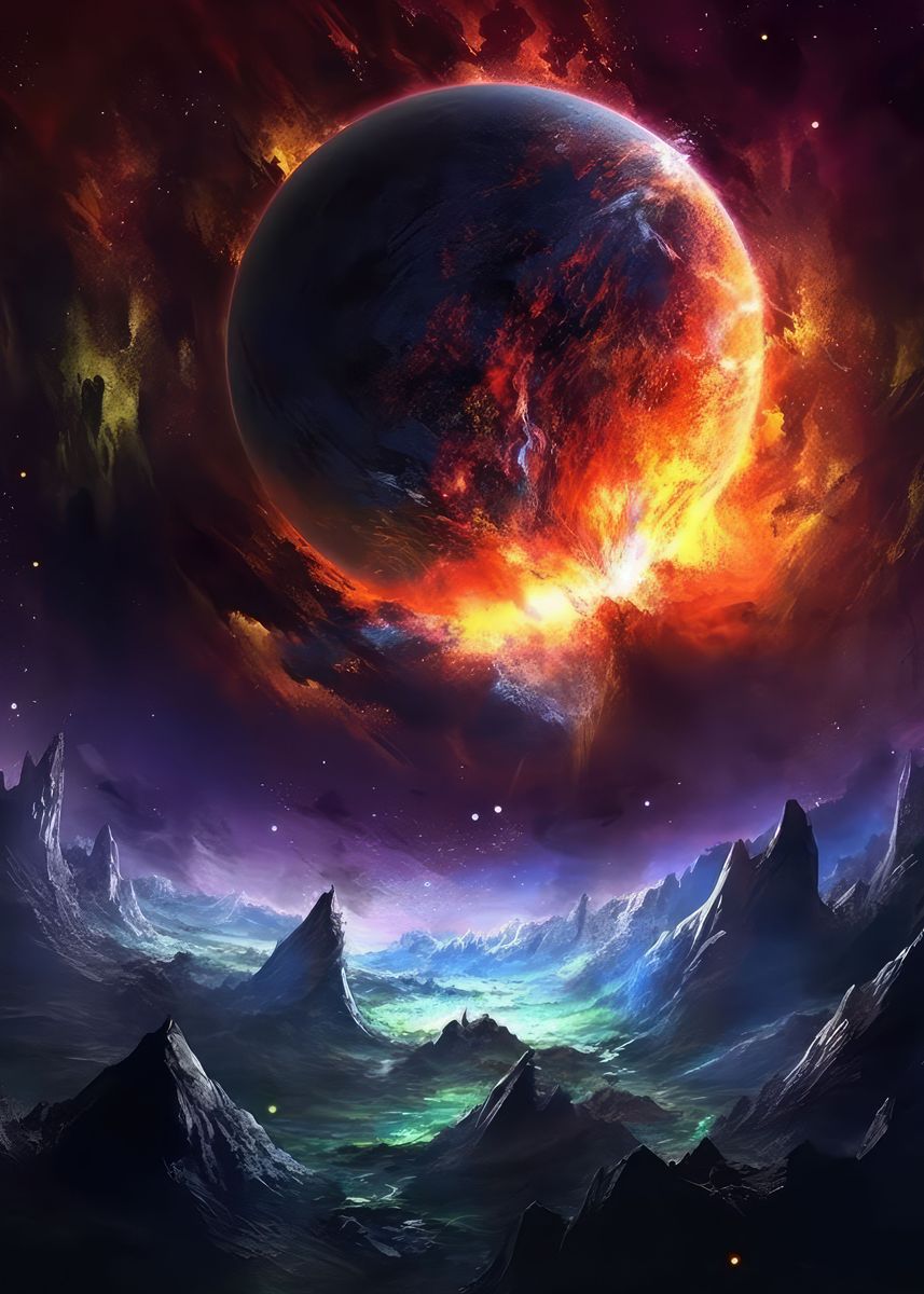 'Fireball' Poster, picture, metal print, paint by RosaliasArt | Displate