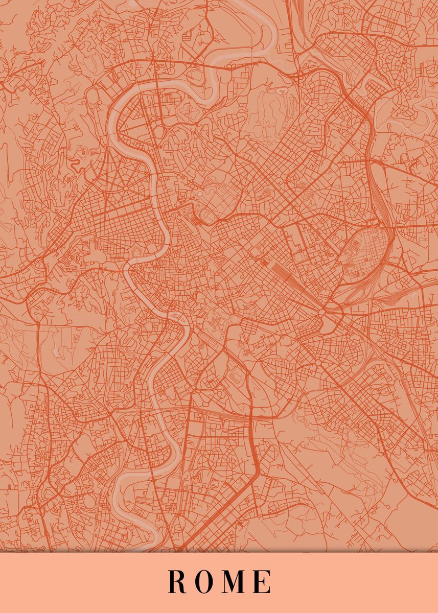 'Rome Orange Map' Poster, picture, metal print, paint by dkDesign ...