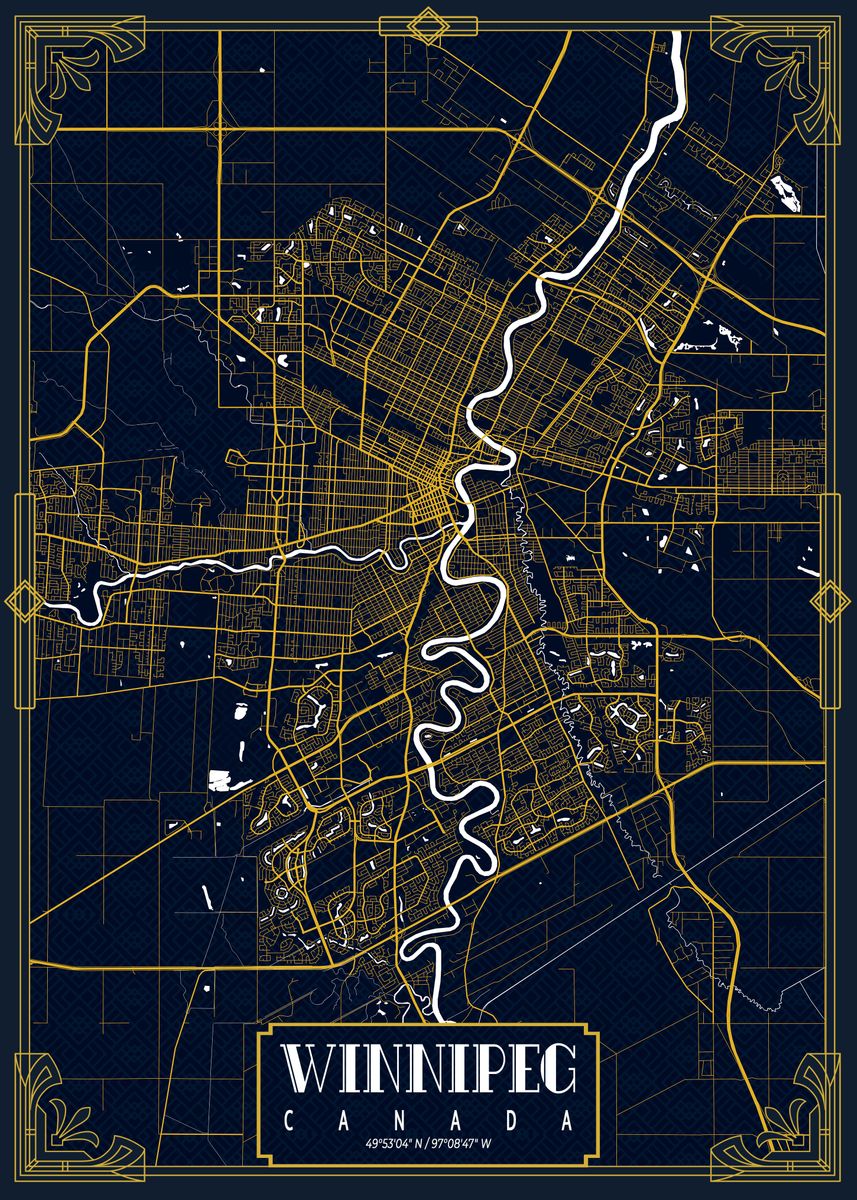 'Winnipeg City Map Gold' Poster, picture, metal print, paint by deMAP ...